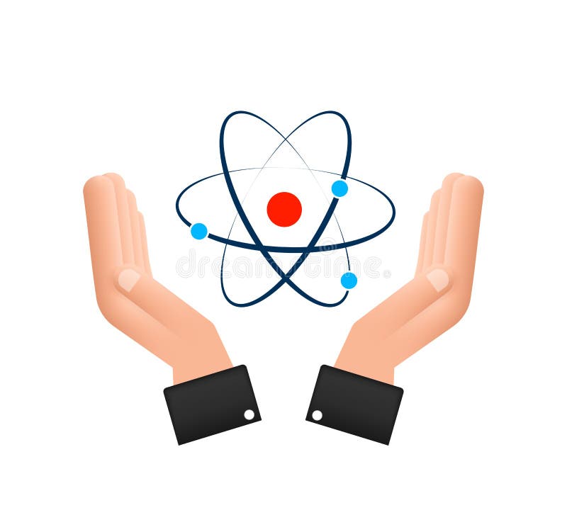 Atom Icon Over Hands Vector, Atom Symbols on White Background. Stock ...