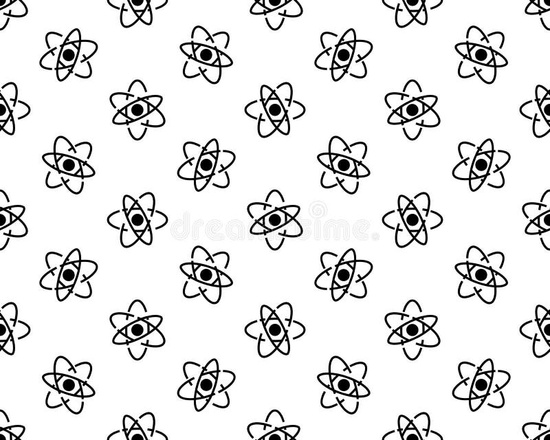 Atom Icon Seamless Pattern on White Background. Vector Illustration ...