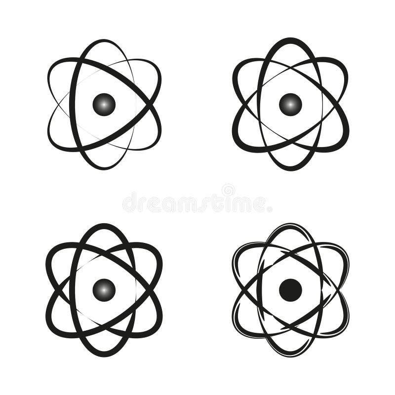 Atom Icon Set. Black Vector Design. Scientific Illustration Collection ...