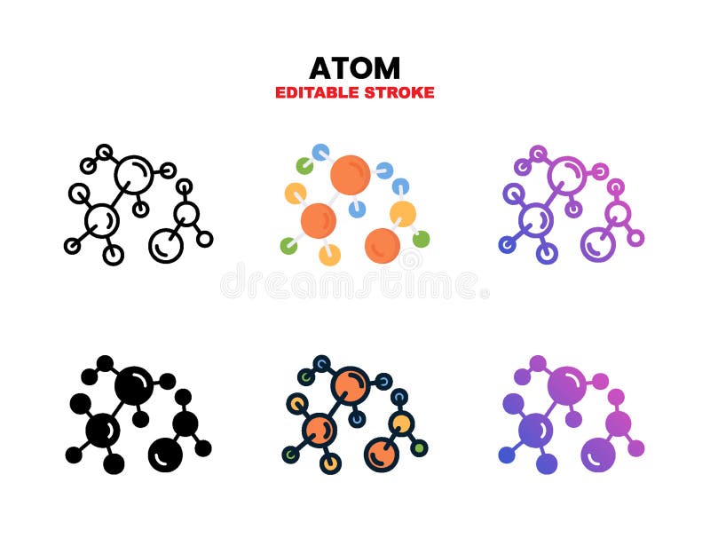 Atom Icon Set with Different Styles. Stock Vector - Illustration of ...