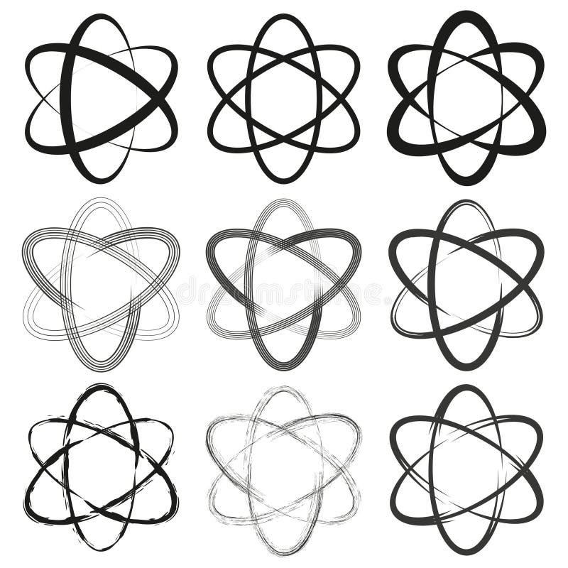 Atom Icon Set. Science Symbol Elements. Black Atomic Structure. Vector ...