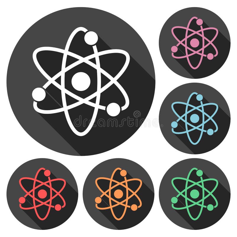 Atom Icons Set with Long Shadow Stock Vector - Illustration of icon ...