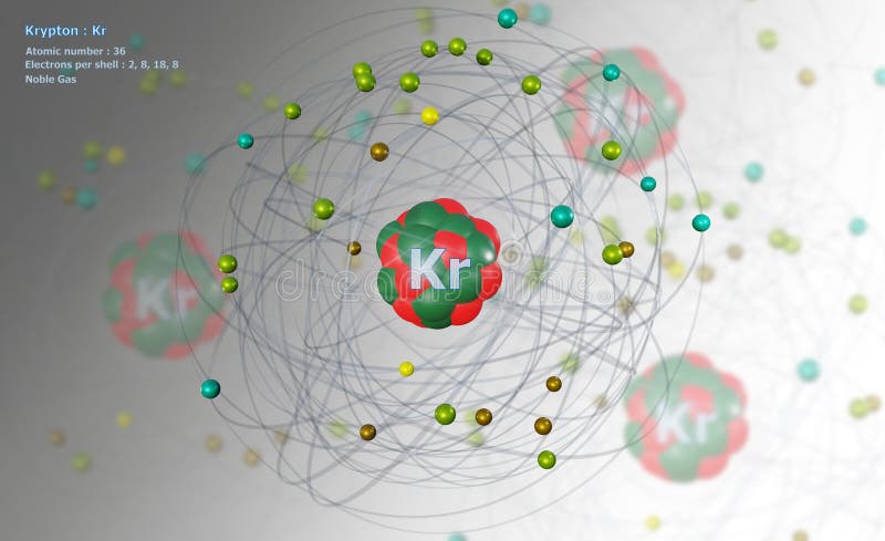 Atom of Krypton with Detailed Core and Its 36 Electrons on White with ...