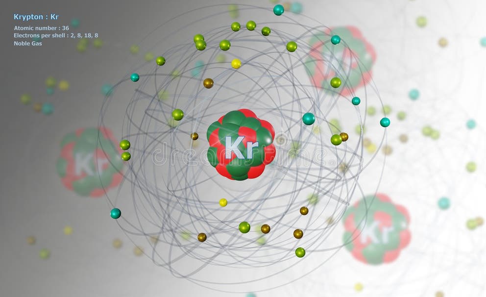 Atom of Krypton with Detailed Core and Its 36 Electrons on White with ...