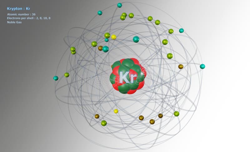 Atom of Krypton with Detailed Core and Its 36 Electrons on White Stock ...