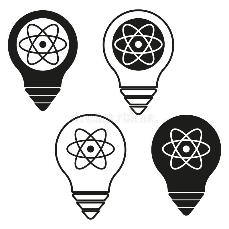 Atom Light Bulb Icons. Science and Energy Concept. Simple Line Art ...