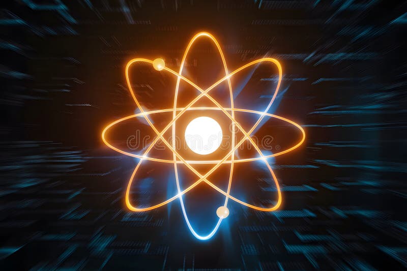 Atom Like Structure in Vibrant Orange and Blue, Floating in Dark Matrix ...