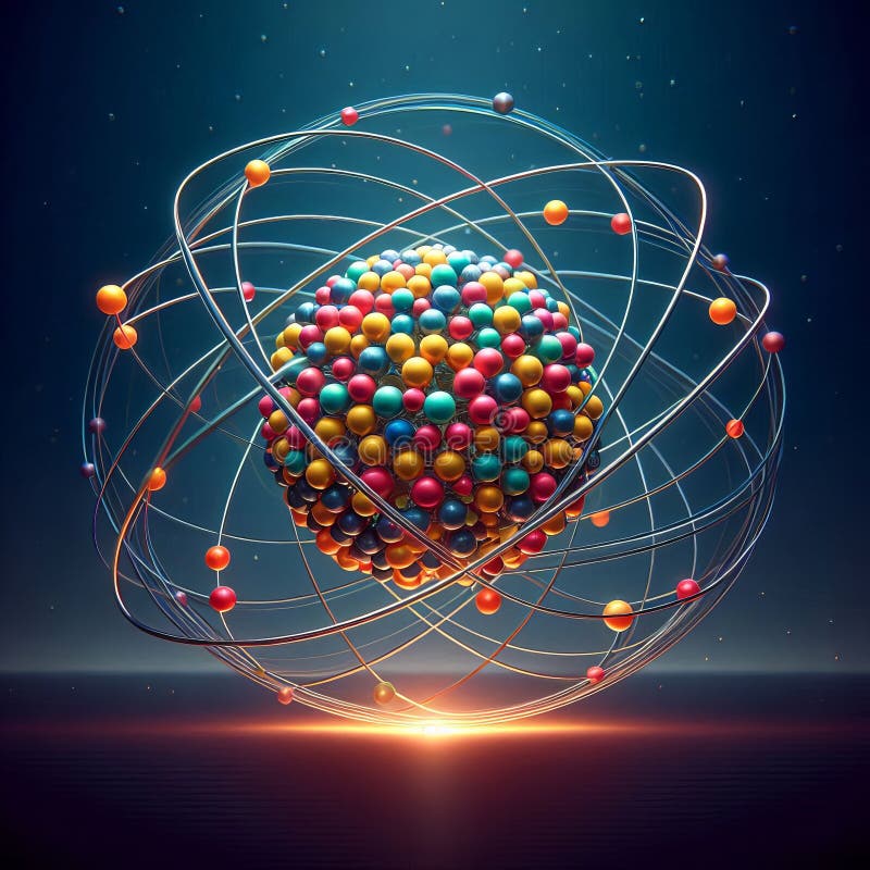 Atom Model with Colorful Electrons in Orbit Stock Photo - Image of ...