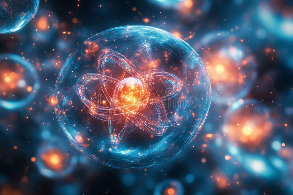 Atom Model Glowing Representing Quantum Universe and Electrons Orbiting ...