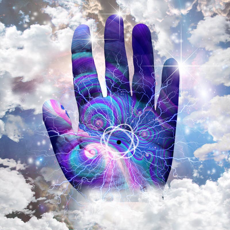 Atom model in human hand stock illustration. Illustration of religious ...