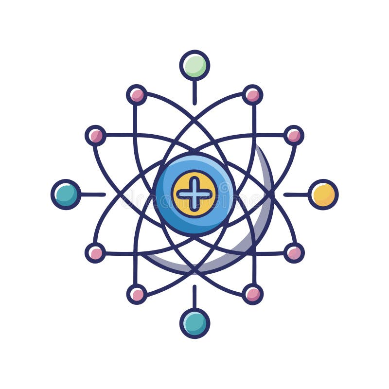 Atom Model Icon with Colorful Spheres and Circular Orbits for Science ...