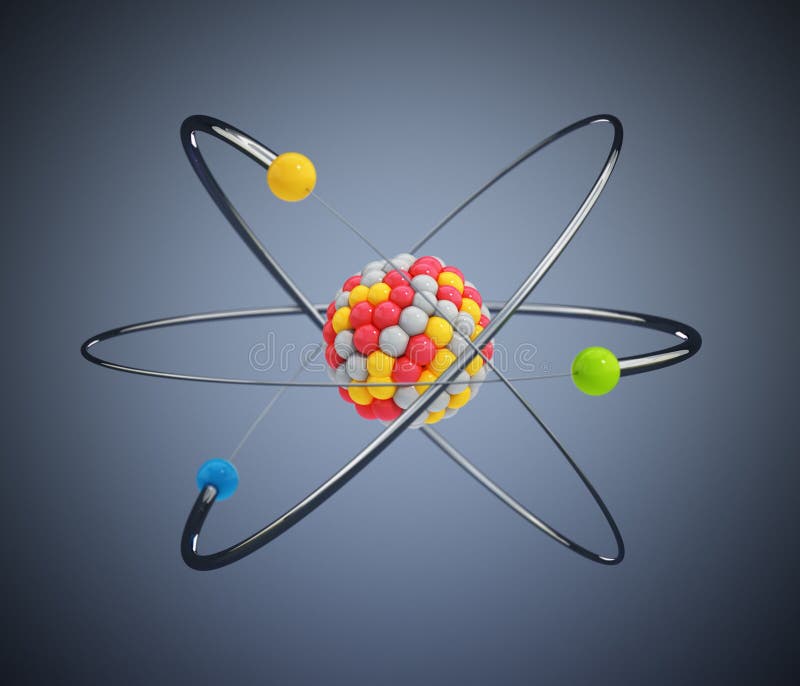 Atom Model with Orbital Electrons Isolated on Gray Background. 3D ...