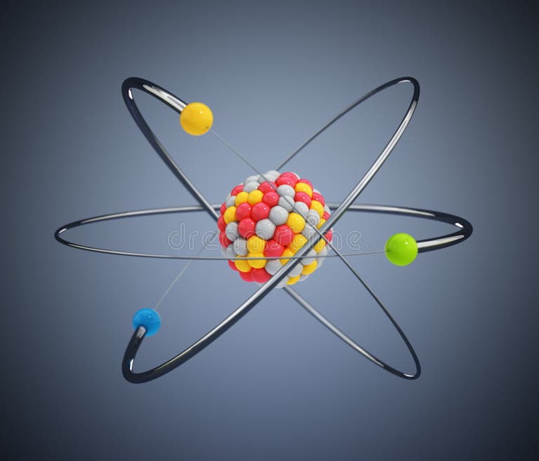 Atom Model with Orbital Electrons Isolated on Gray Background. 3D ...
