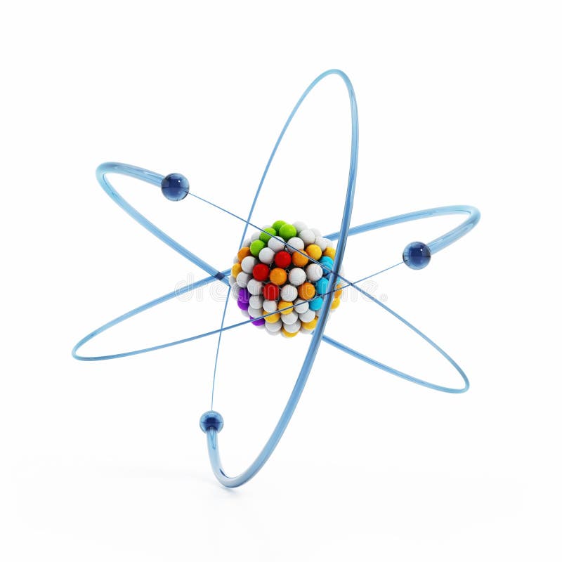 Atom Model with Orbital Electrons Isolated on White Background. 3D ...