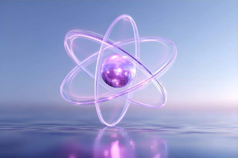 Atom Model Orbiting Electrons Floating on Water with Purple Glow Stock ...