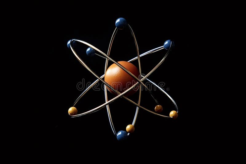Atom Model Rotating on a Black Background Representing Scientific ...