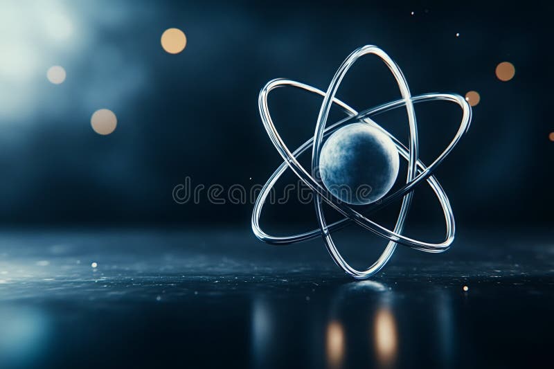 Atom Model Rotating on Dark Background with Bokeh Effect Stock ...