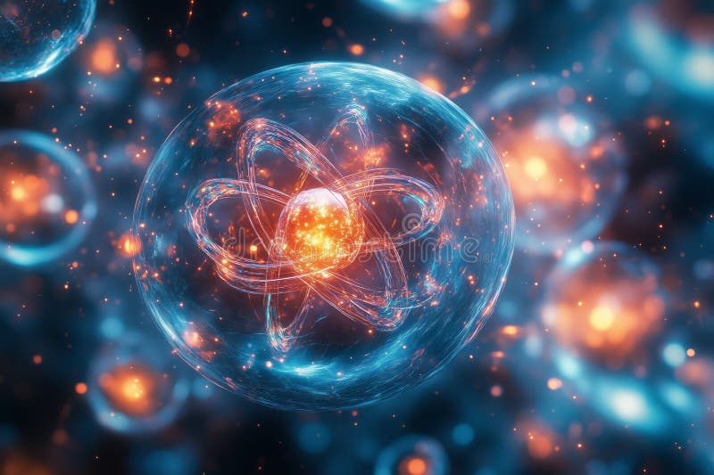 Atom Model Rotating Inside a Transparent Sphere with Other Atoms in the ...