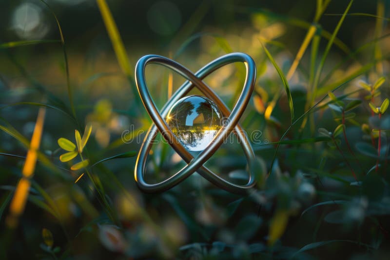 Atom Model Standing in the Green Grass during Sunset Stock Image ...