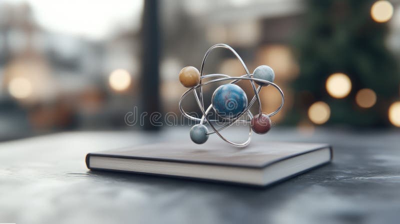 An Atom Model is Suspended Above an Open Book, Showcasing Colorful ...