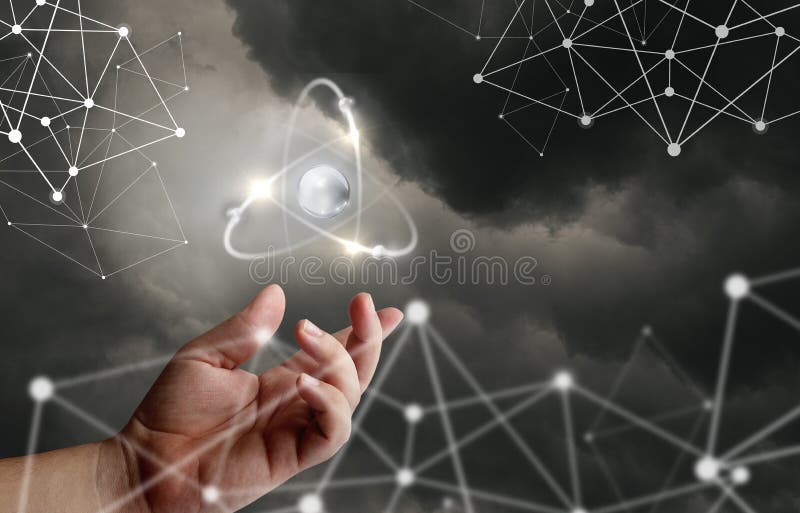 Atom molecule in hand. stock illustration. Illustration of graphic ...