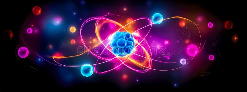 Nuclear Atom Molecule Structure Under Microscope, Banner Made with ...