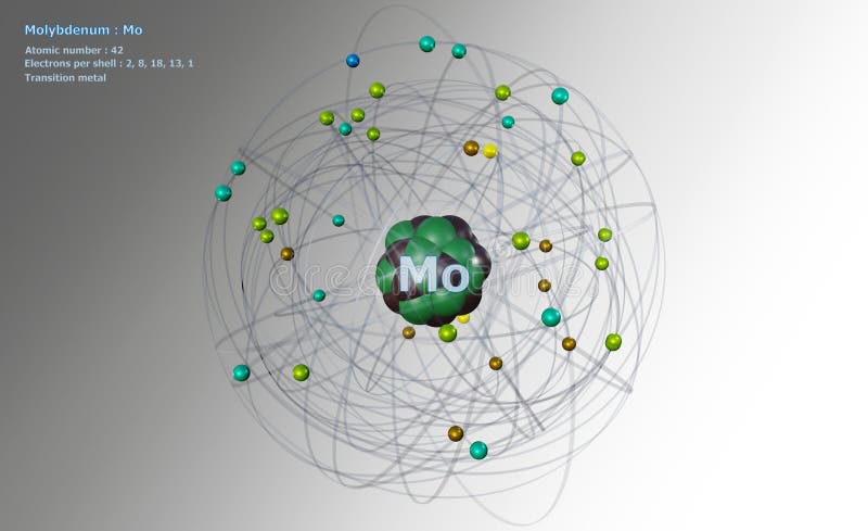 Atom of Molybdenum with Core and 42 Electrons on White Stock ...