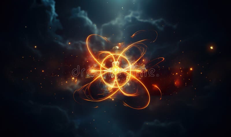 Atom Nuclear Particle with Orbit of Electron or Proton, Colorful ...