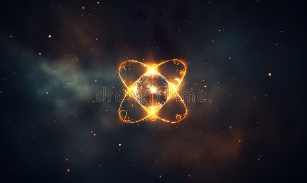 Atom Nuclear Particle with Orbit of Electron or Proton, Colorful ...