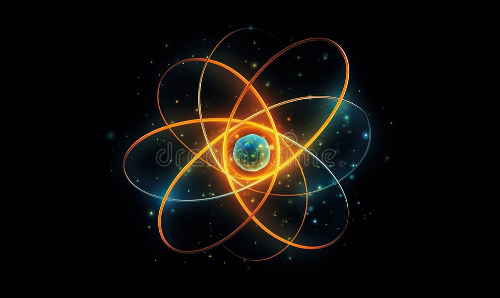 Atom Nuclear Particle with Orbit of Electron or Proton, Colorful ...