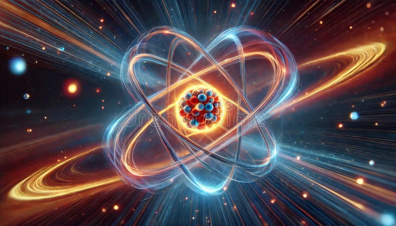 Atom Nucleus with Protons and Neutrons Emitting Energy in Space Stock ...