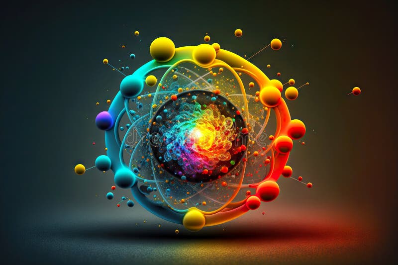 Atom Orbit Model with Bright Glowing Core and Multi-colored Particles ...