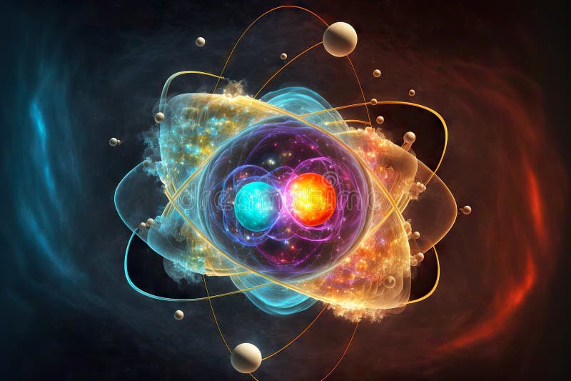 Atom Orbit Model with Bright Glowing Core and Multi-colored Particles ...