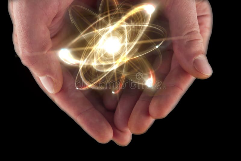 Atom Particle Hands stock photo. Image of microscopic - 60222702