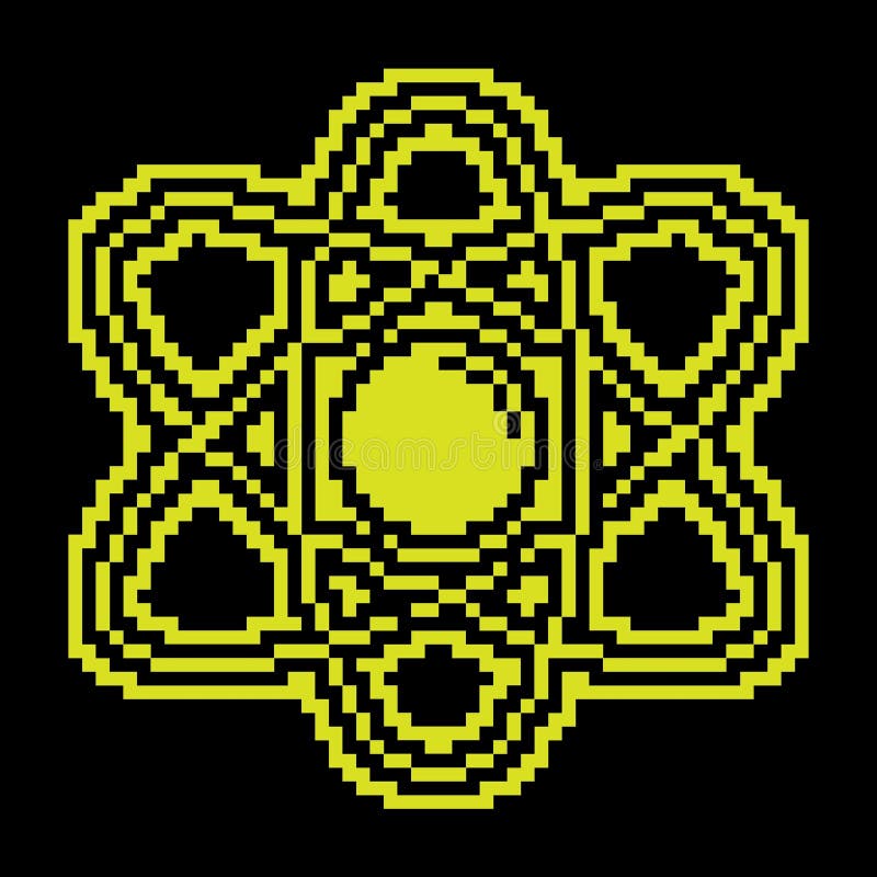 Atom Pixel Silhouette Icon. Electrons Revolve Around Proton in Orbits ...