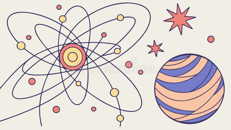 Atom and Planet in Cosmic Setting, Micro-Macro Universe, Vector Design ...