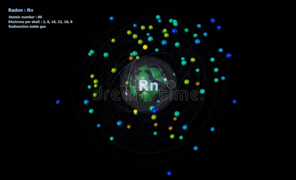 Atom of Radon with Core and 86 Electrons on Black Stock Illustration ...
