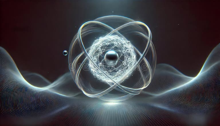 Atom Representation Showing Electrons Orbiting Around Nucleus with Quantum Physics Concepts ...