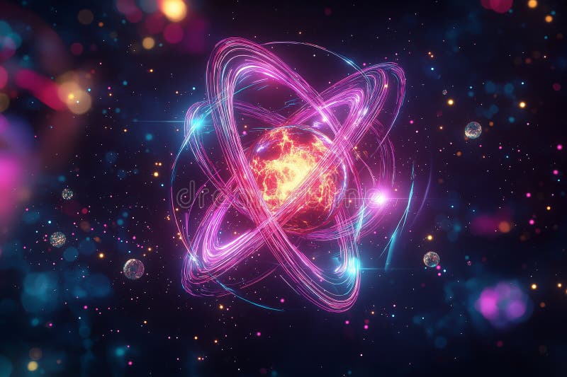 Atom with Rotating Electrons, Energy and Matter Concept Background ...
