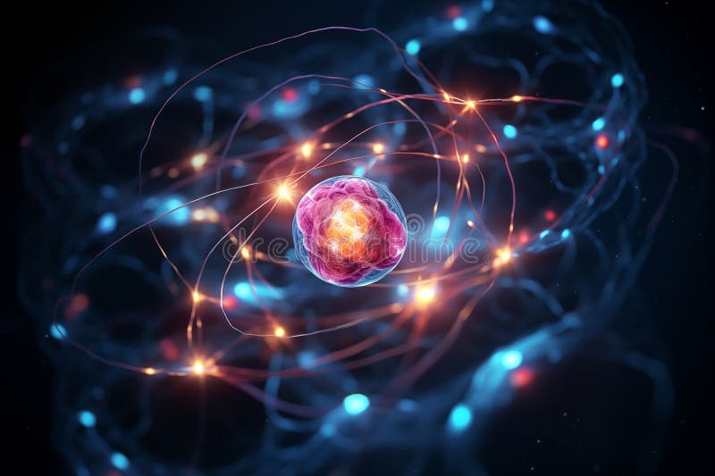 Atom with Rotating Electrons, Energy and Matter Concept Background ...