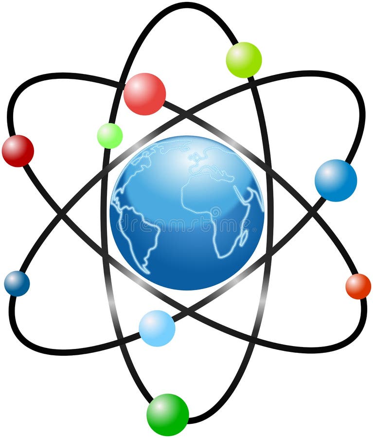 Atom Scheme with Stylized Blue Planet Earth Stock Illustration ...