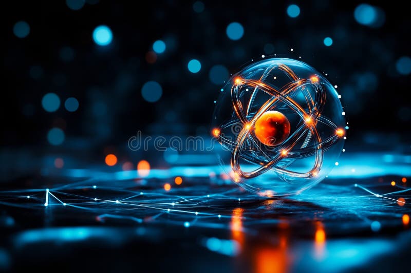 An Atom is Shown in the Middle of a Dark Blue Background Stock ...