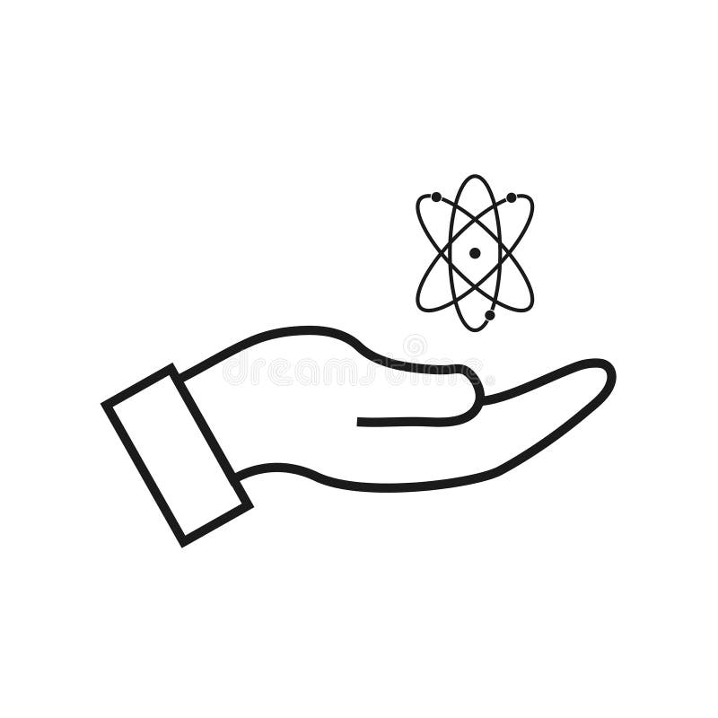 Atom Sign Floating on a Human Hand on a White Background with Copy ...