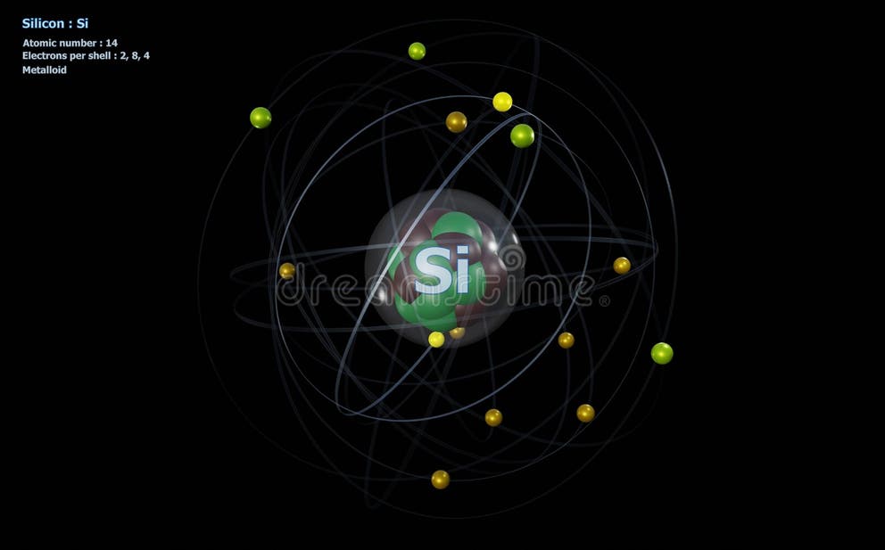 Atom of Silicon with Core and 14 Electrons Stock Illustration ...