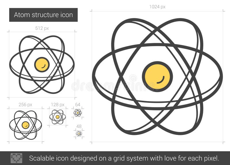 Atom structure line icon. stock vector. Illustration of drawing - 80696590