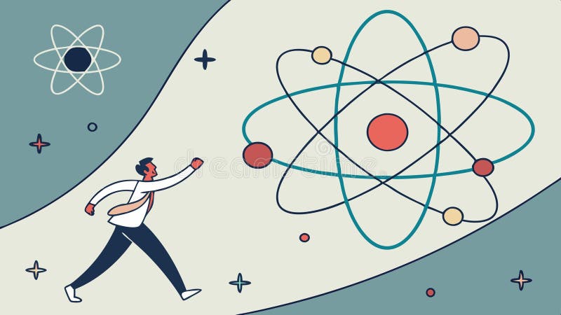 Atom Symbol with Person, Science and Physics for Education and Research ...