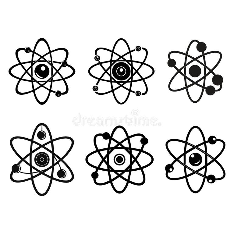 Atom Symbols Set. Atomic Structure Icons. Science and Technology ...