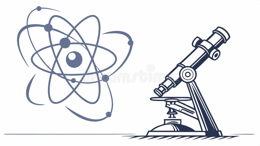 Atom and Telescope Illustration, Science and Exploration Concept Vector ...