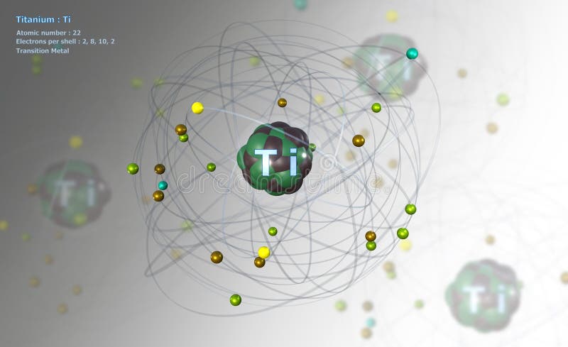 Atom of Titanium with Detailed Core and 22 Electrons on White with ...