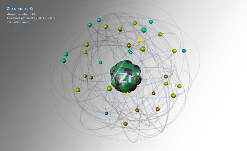 Atom of Zirconium with Core and 40 Electrons on White Stock ...